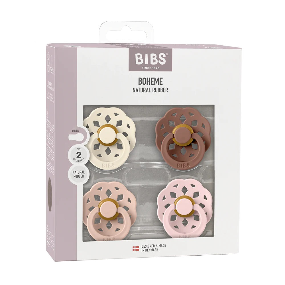BIBS Boheme Pacifiers / Dummies 4 Pack - Ivory/Blush/Woodchuck/Blossom